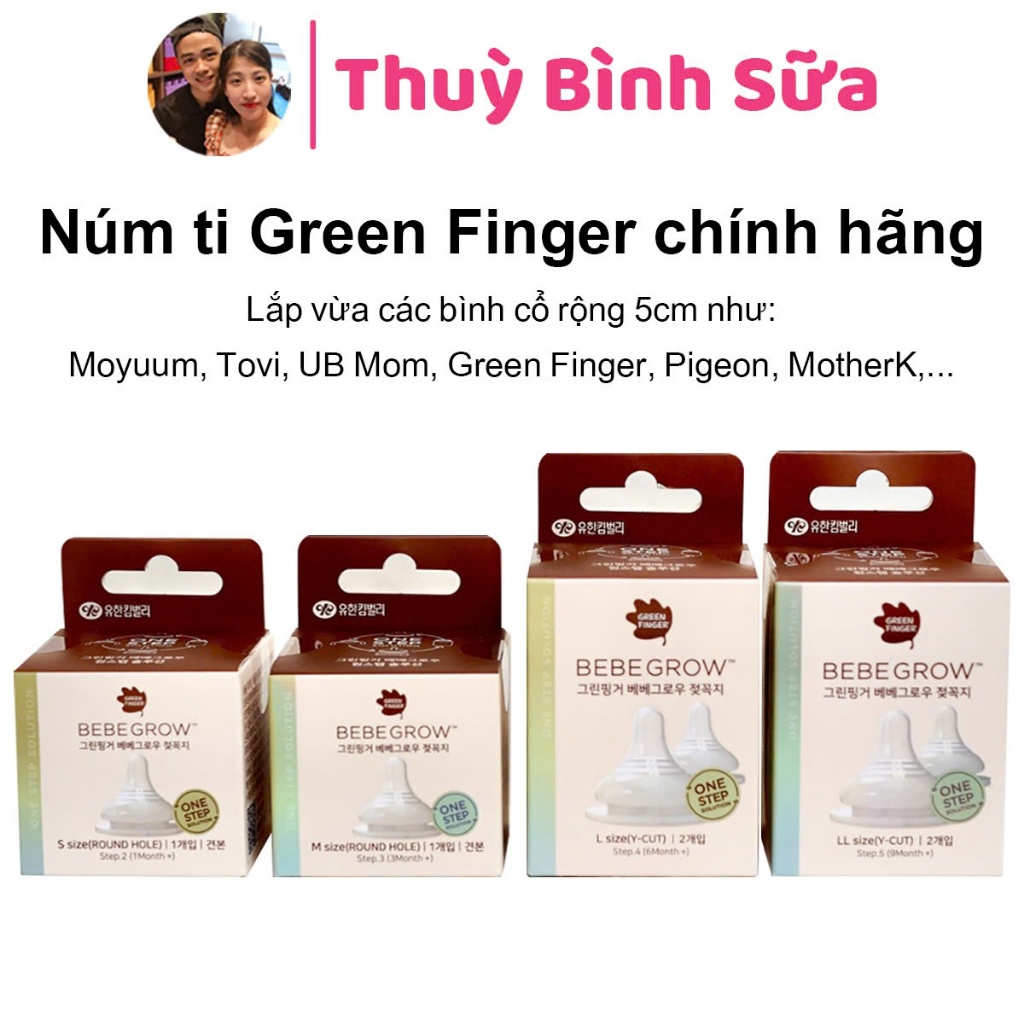 Núm ti bình sữa Green Finger BebeGrow Hàn quốc, núm ty 2 van thoát khí (lắp vừa bình moyuum ...