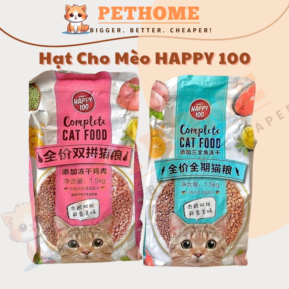 Hạt Cho Mèo Happy 100 Cho Mèo Túi 1,5kg Nguyên Seal Vị Gà Và Cá Hồi ...