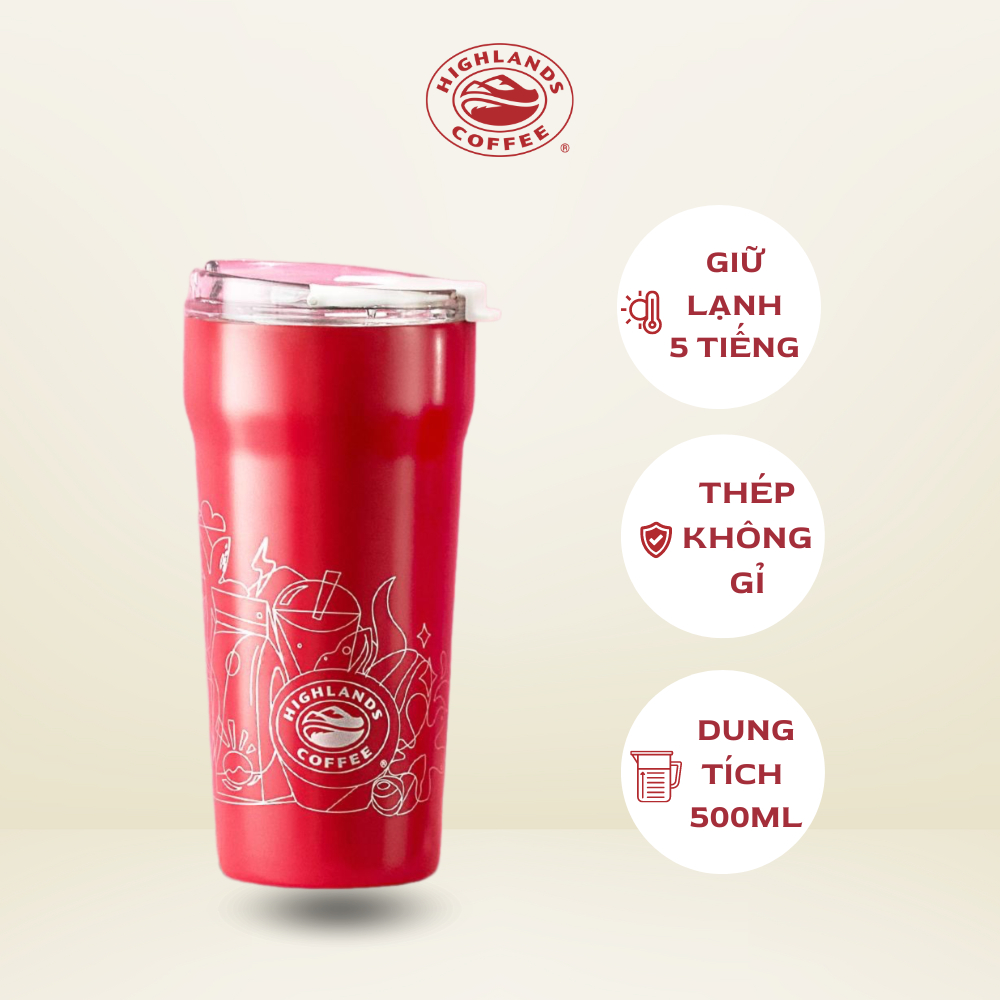 LY GIỮ NHIỆT HIGHLANDS COFFEE CÓ NẮP MÀU ĐỎ HỌA TIẾT 500ML | Shopee ...