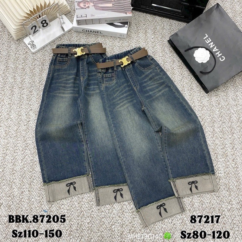 Quần JEANS xuông bé gái lật gấu thêu nơ đen cao cấp (20 - 42KG) | Shopee Việt Nam