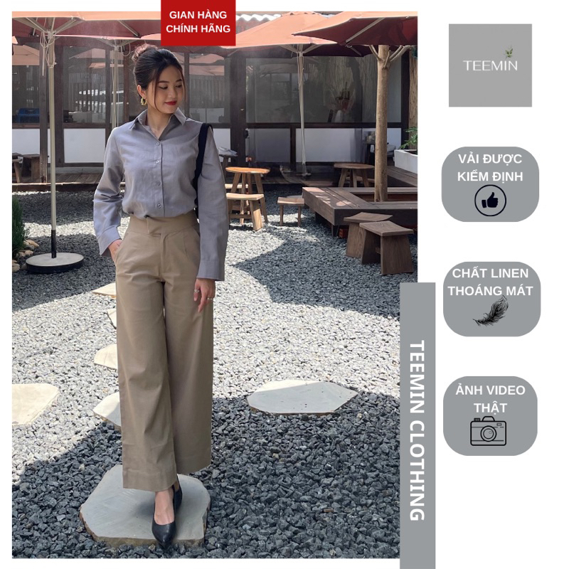 Quần dài ống suông linen cao cấp 𝗛𝗮𝗿𝗮 𝗧𝗿𝗼𝘂𝘀𝗲𝗿 l TEEMIN | Shopee Việt Nam