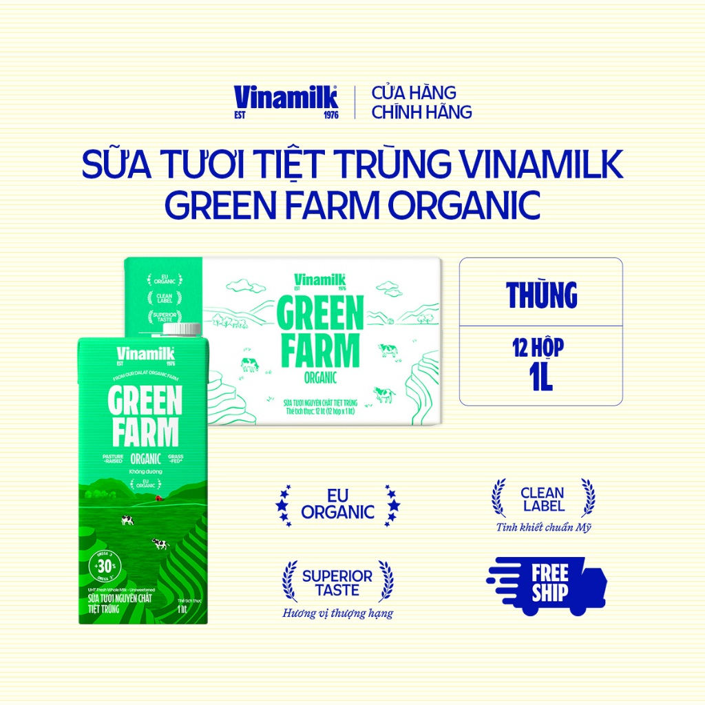 Thùng 12 hộp sữa tươi tiệt trùng hữu cơ Green Farm Organic 1L | Shopee ...
