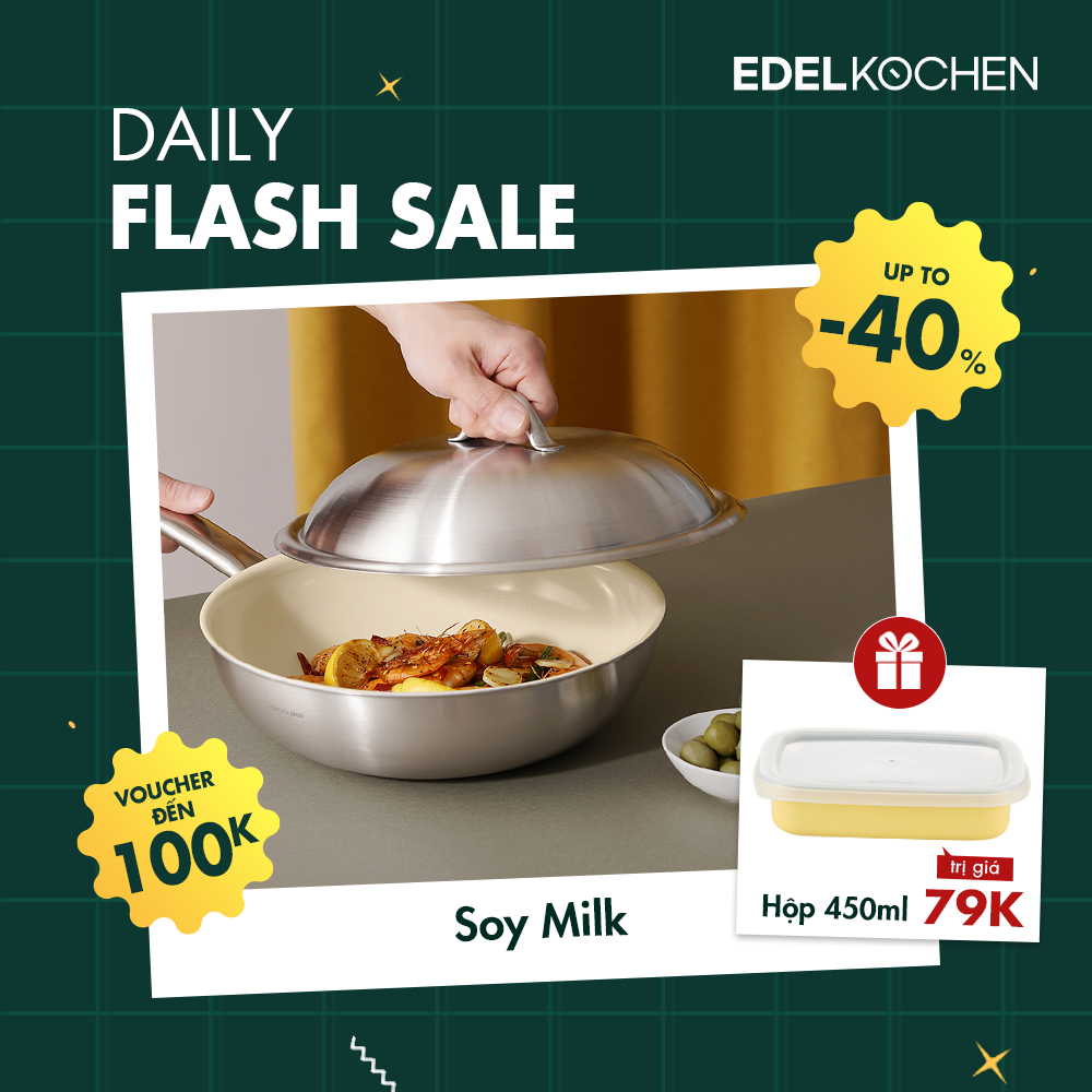 Chảo xào inox 3 lớp nguyên khối, chống dính ceramic Edelkochen Easy Prism Collection 24/28cm ...