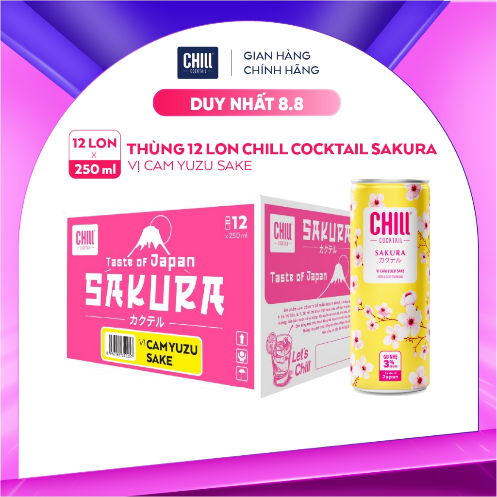 Thùng 12 lon Chill Cocktail Sakura vị Cam Yuzu Sake 250ml | Shopee Việt Nam