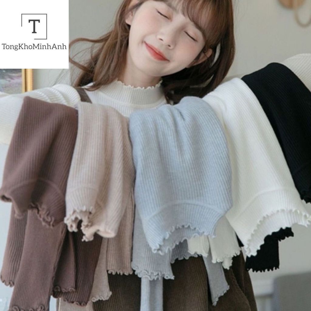 Áo Len Tăm Viền Bèo Chất Mịn Cổ 3p Sóng Kiểu Tay Dài Siêu Dày Dặn Nhiều ...