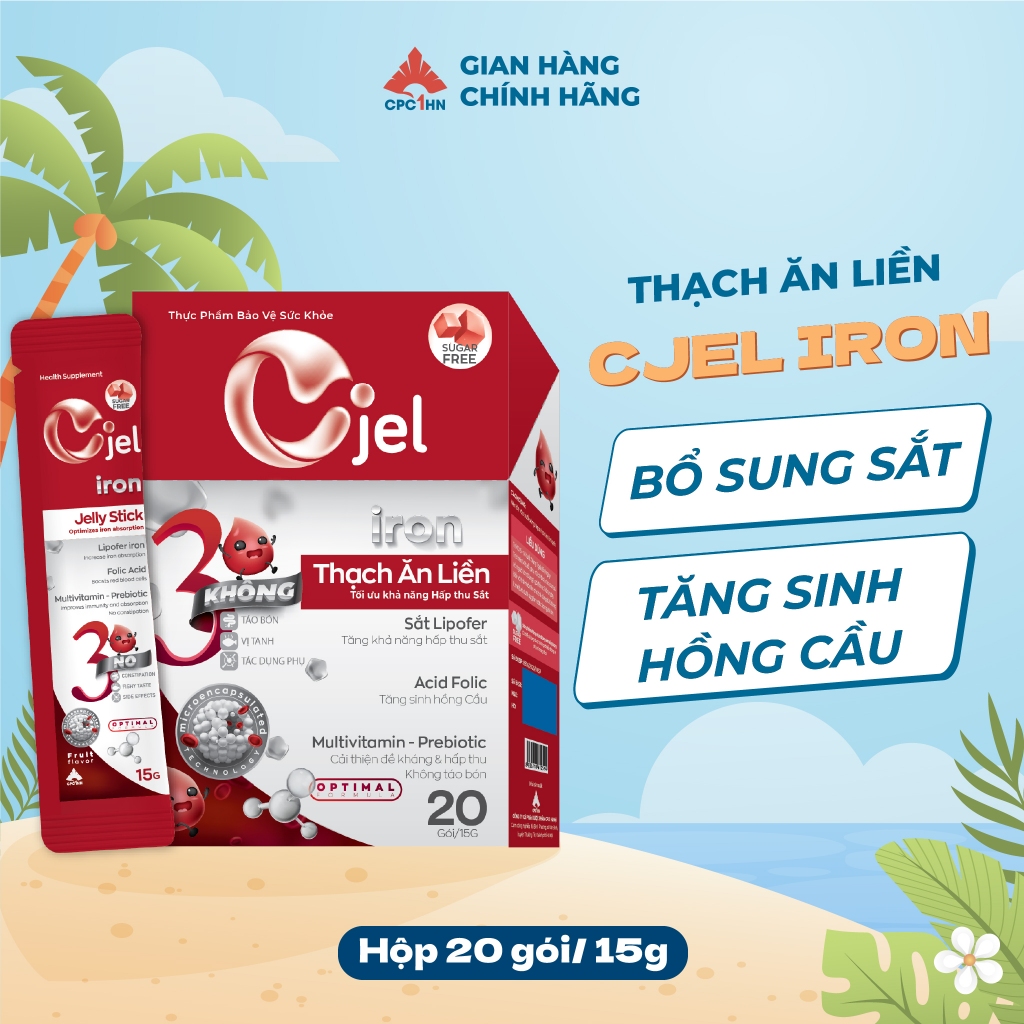 Thạch ăn liền Cjel Iron bổ sung sắt tăng sinh hồng cầu hộp 20 gói ...