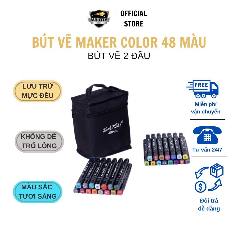 Bút vẽ Marker Color 48 màu tặng kèm túi bút dạ viết - Bộ màu dạ 48 màu ...