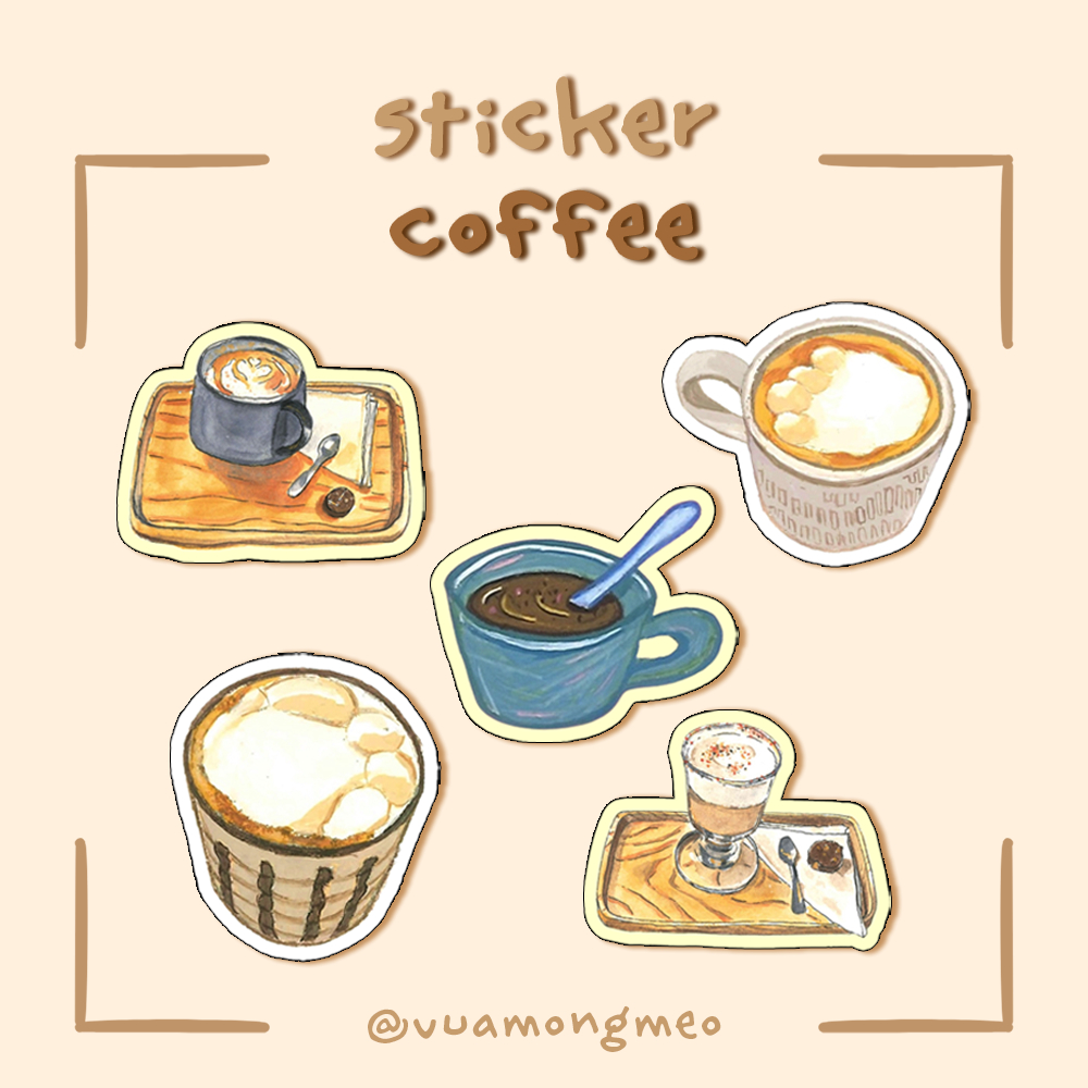Sticker Cà phê 5cm cán nhũ bling bling | Shopee Việt Nam