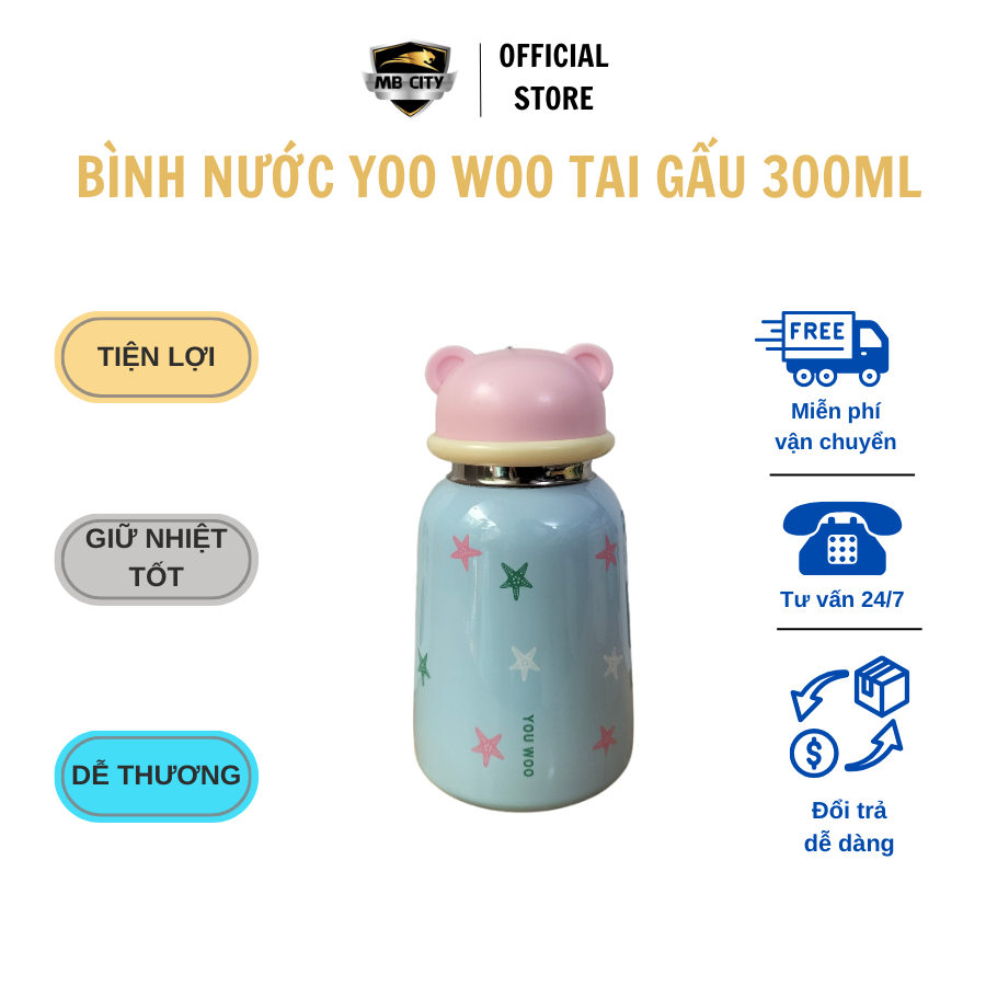 Bình Nước YooWoo Tai Gấu 300ml Inox Xịn 304 Sus, An Toàn, Giữu Nhiệt ...