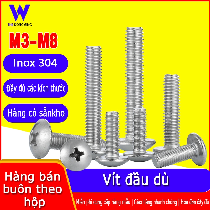 Bulong đầu mũ tròn chữ thập inox 304 M3-M6 | Shopee Việt Nam