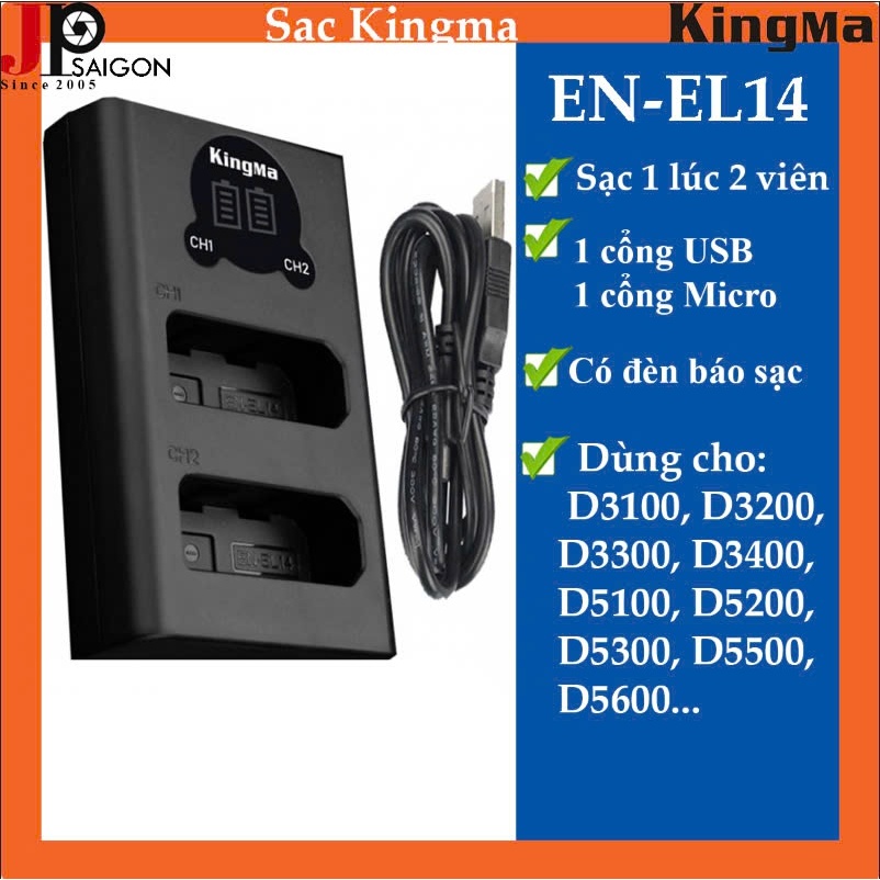 PIN SẠC ĐÔI VER 2 KINGMA THAY THẾ CHO MÁY ẢNH NIKON EN-EL14 | Shopee ...