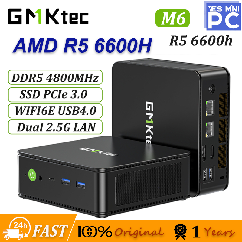 GMKtec M6 Máy tính mini AMD R5 6600H DDR5 4800MHz Windows 11 Pro WIFI6E USB4.0 Dual 2.5G LAN ...