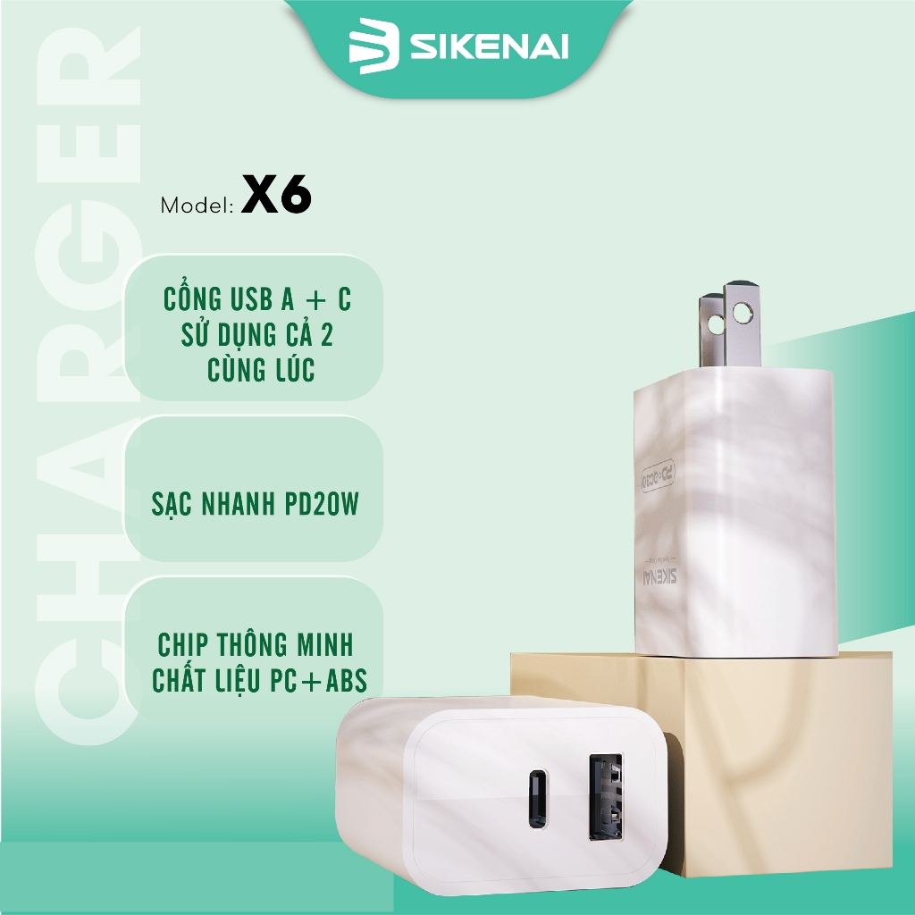 Sạc Nhanh 2 Cổng PD20W & QC 3.0 X6 An Toàn chính hãng SIKENAI bảo hành 12 tháng | Shopee Việt Nam