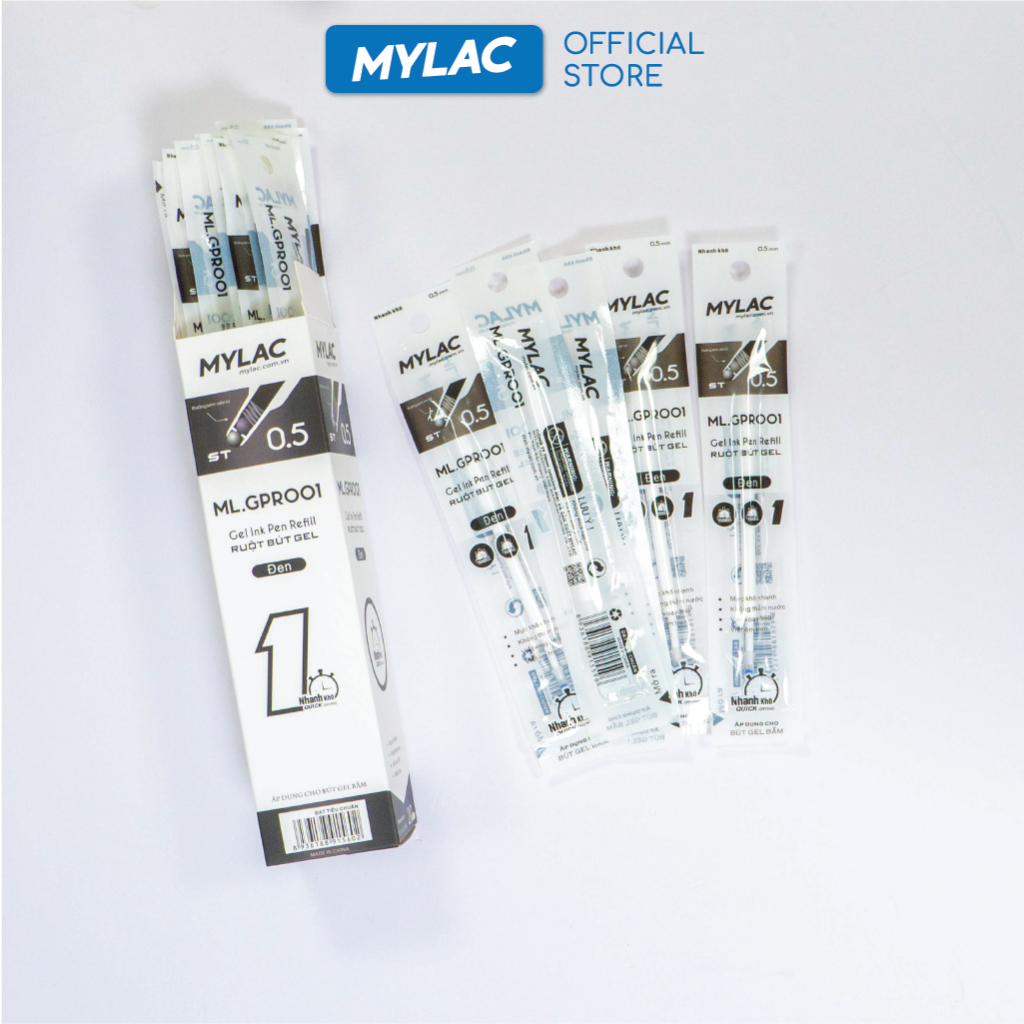 Ngòi bút Gel GP 0.5mm Mylac 3 màu Xanh, Đen, Đỏ lượng mực lớn mực nhanh khô hàng chính hãng công ...