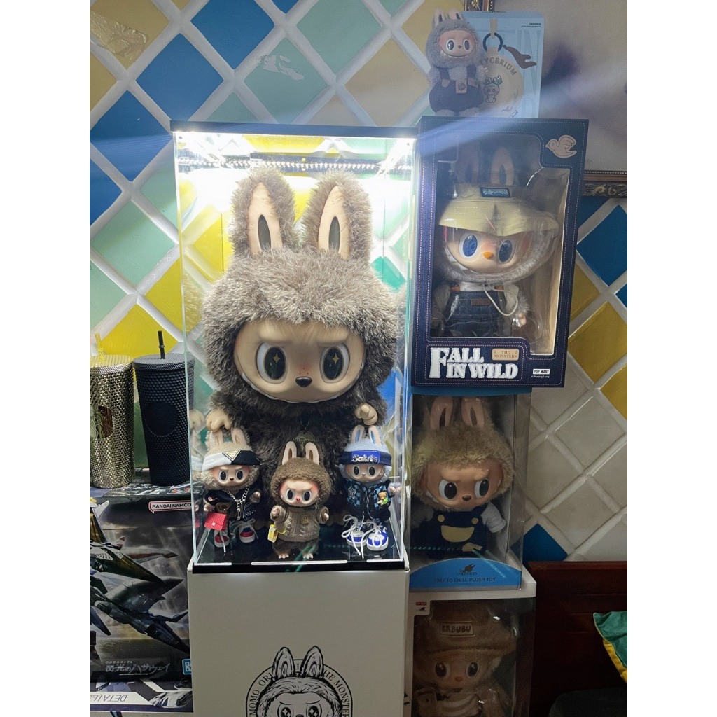 Hộp trưng mô hình Labubu - Zimomo - Gundam, Hộp mica có đèn trưng bày ...