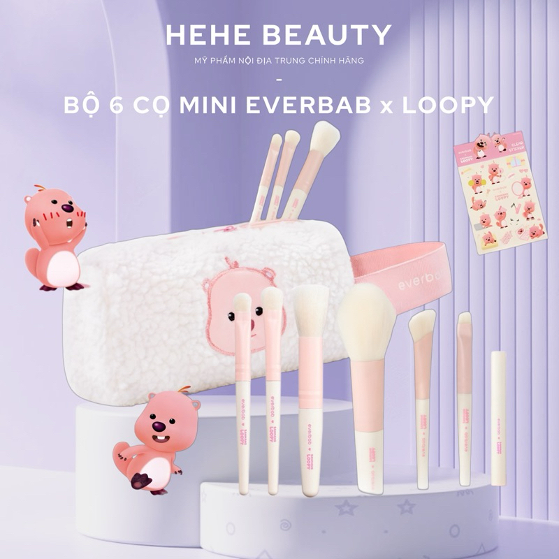 EVERBAB - Bộ 6 cọ trang điểm MINI Loopy x Everbab tặng kèm túi đựng cọ xinh xắn | Shopee Việt Nam
