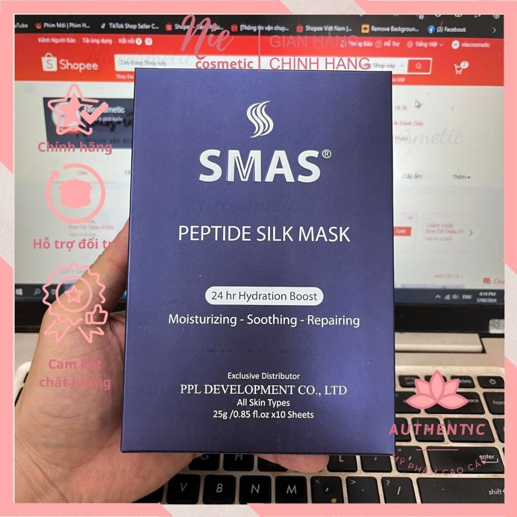 [Công ty] Hộp 10 miếng mặt nạ Smas Peptide Silk Mask 24h cấp ẩm và phục ...