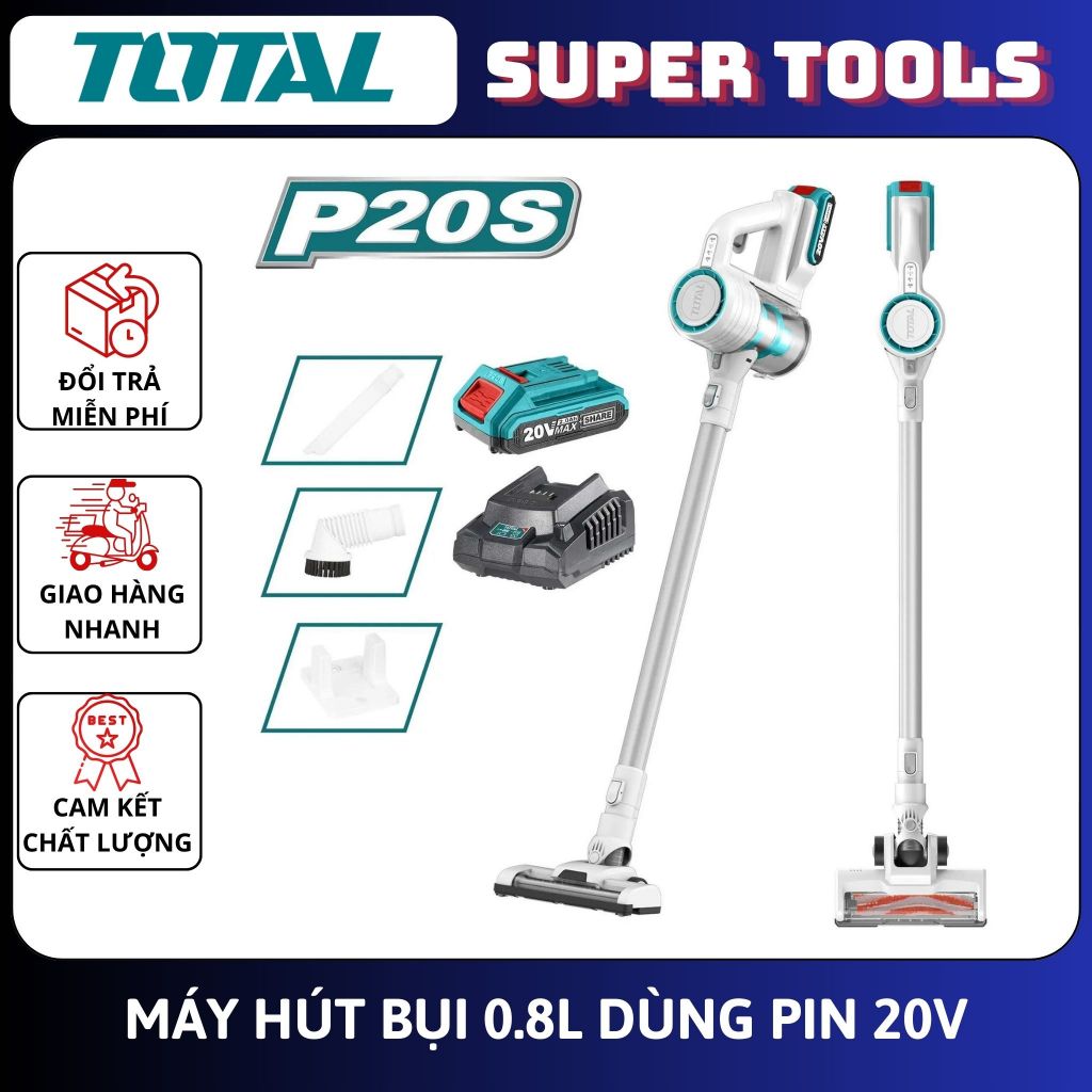 TOTAL Máy hút bụi 0.8L dùng pin 20V có Kèm theo Pin Sạc TVLI2006 ...
