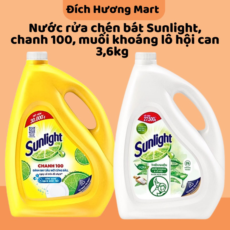 Nước rửa chén bát SUNLIGHT, nước rửa bát thiên nhiên lô hội, muối khoáng đánh bay dầu mỡ can 3 ...