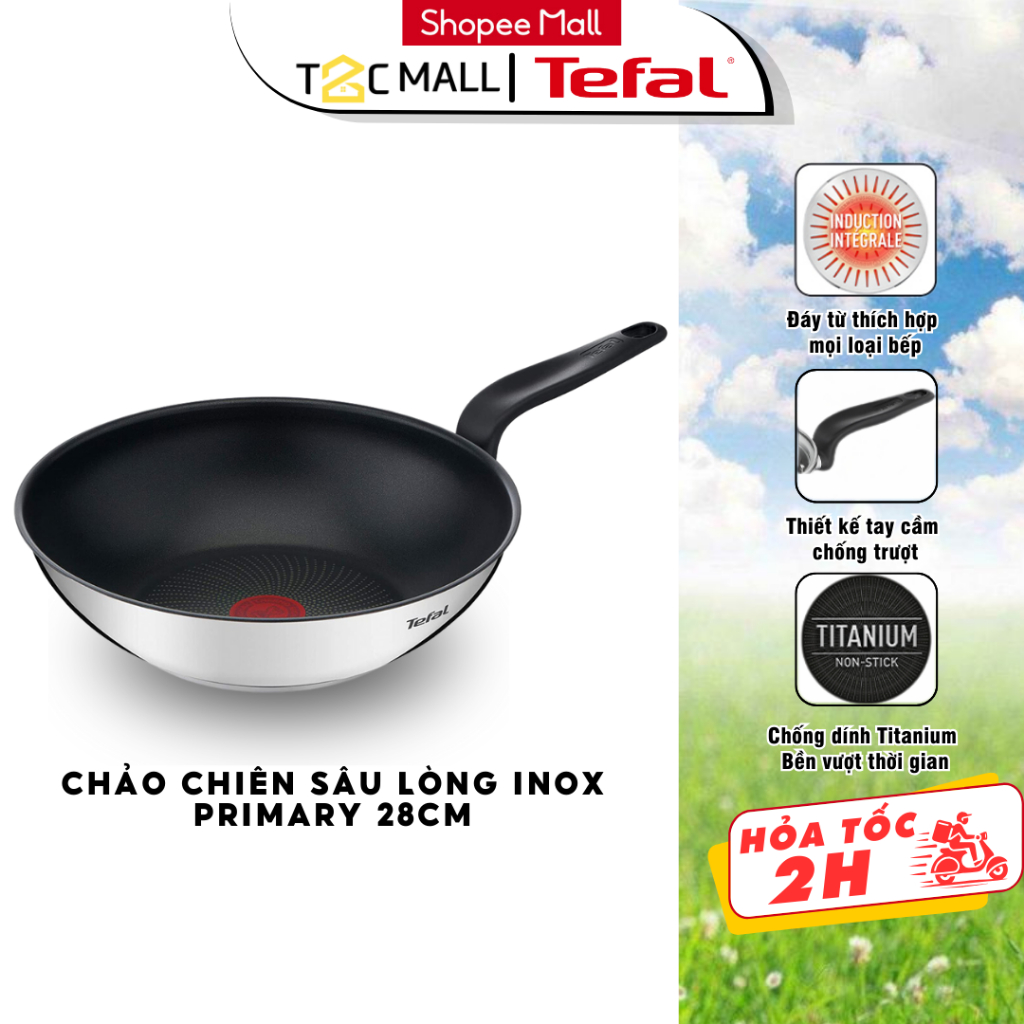 Chảo xào sâu lòng Tefal Primary 28cm Dùng với mọi loại Bếp E3091904 - T2Cmall | Shopee Việt Nam