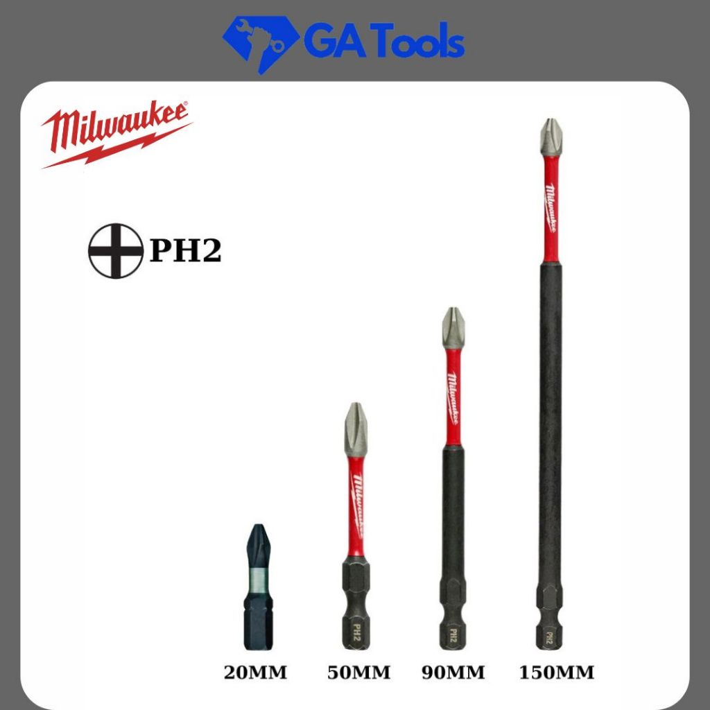 Bộ mũi vít, đầu vít Milwaukee Ph2 dài 25-50-90-150mm.Siêu cứng,chống sốc gãy,Từ tính mạnh - GA ...