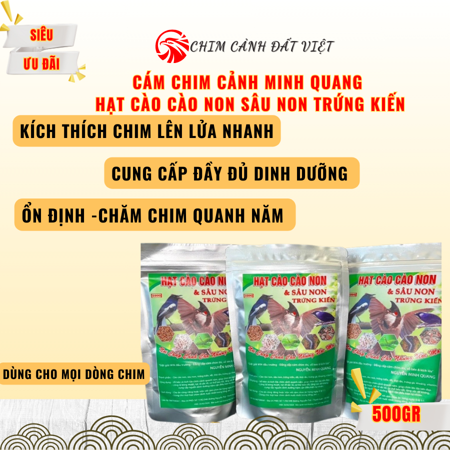 (Gói 500g) Cám Chim Cảnh MINH QUANG - Hạt Cào Cào Non Sâu Non Trứng Kiến cho mọi loại chim ...