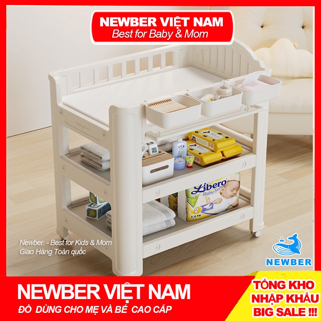 Bàn Thay Tã Cho Bé Đa Năng Newber, Bàn Thay Tã 3 Tầng Có bánh xe dễ ...