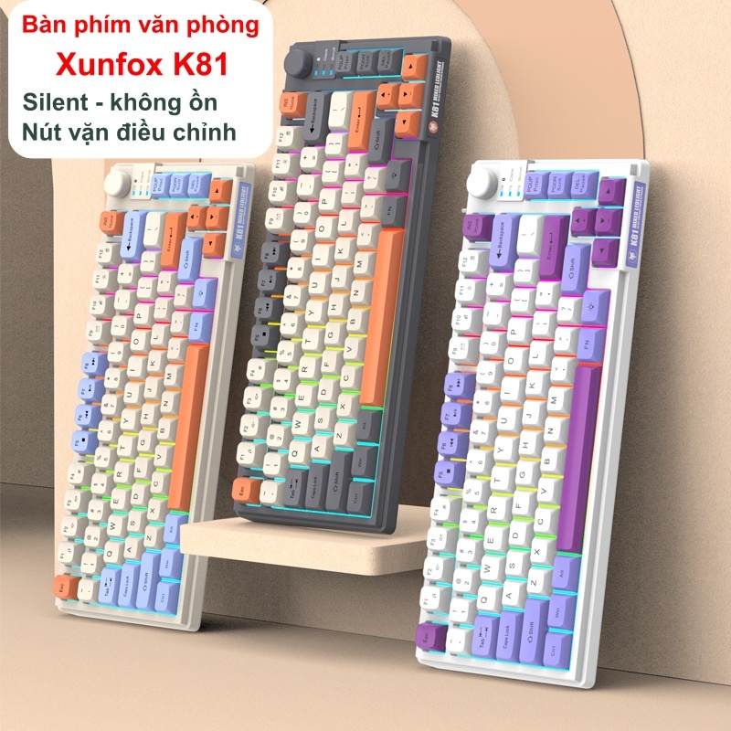 Bàn phím văn phòng chống ồn XUNFOX K81 led nền rainbow 81 phím silent ...