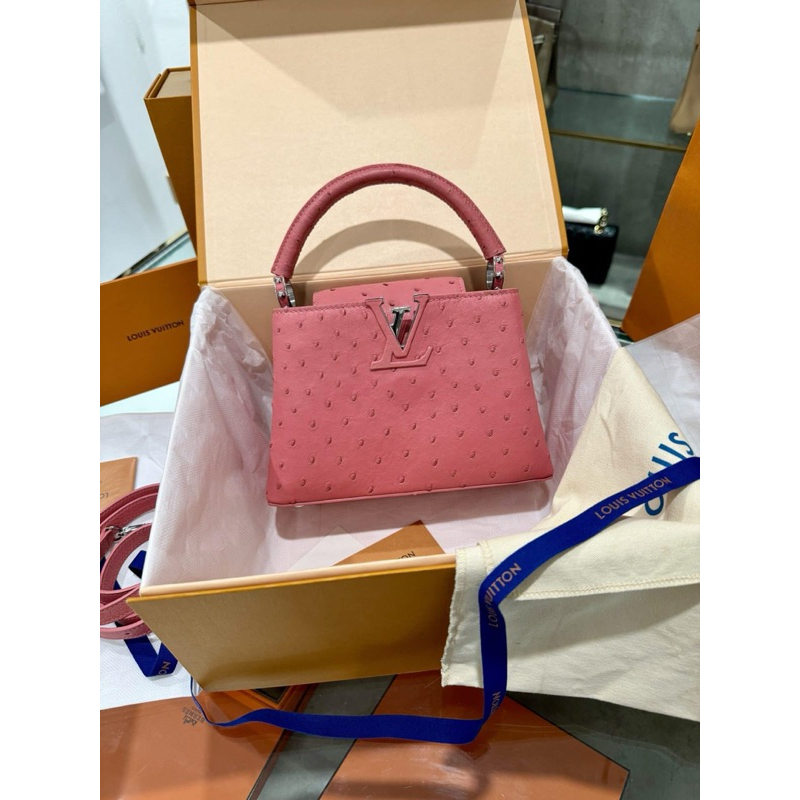 TÚI LV CAPUCINES OSTRICH DA ĐÀ ĐIỀU SIZE MINI 21CM PINK(ORDER) | Shopee ...