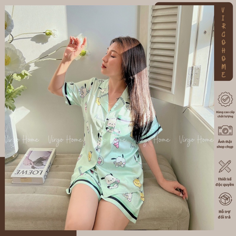 Đồ bộ ngủ nữ size M ( 48kg - 58kg ) lụa cao cấp VIRGO tay ngắn quần ngắn không nhăn không xù ...