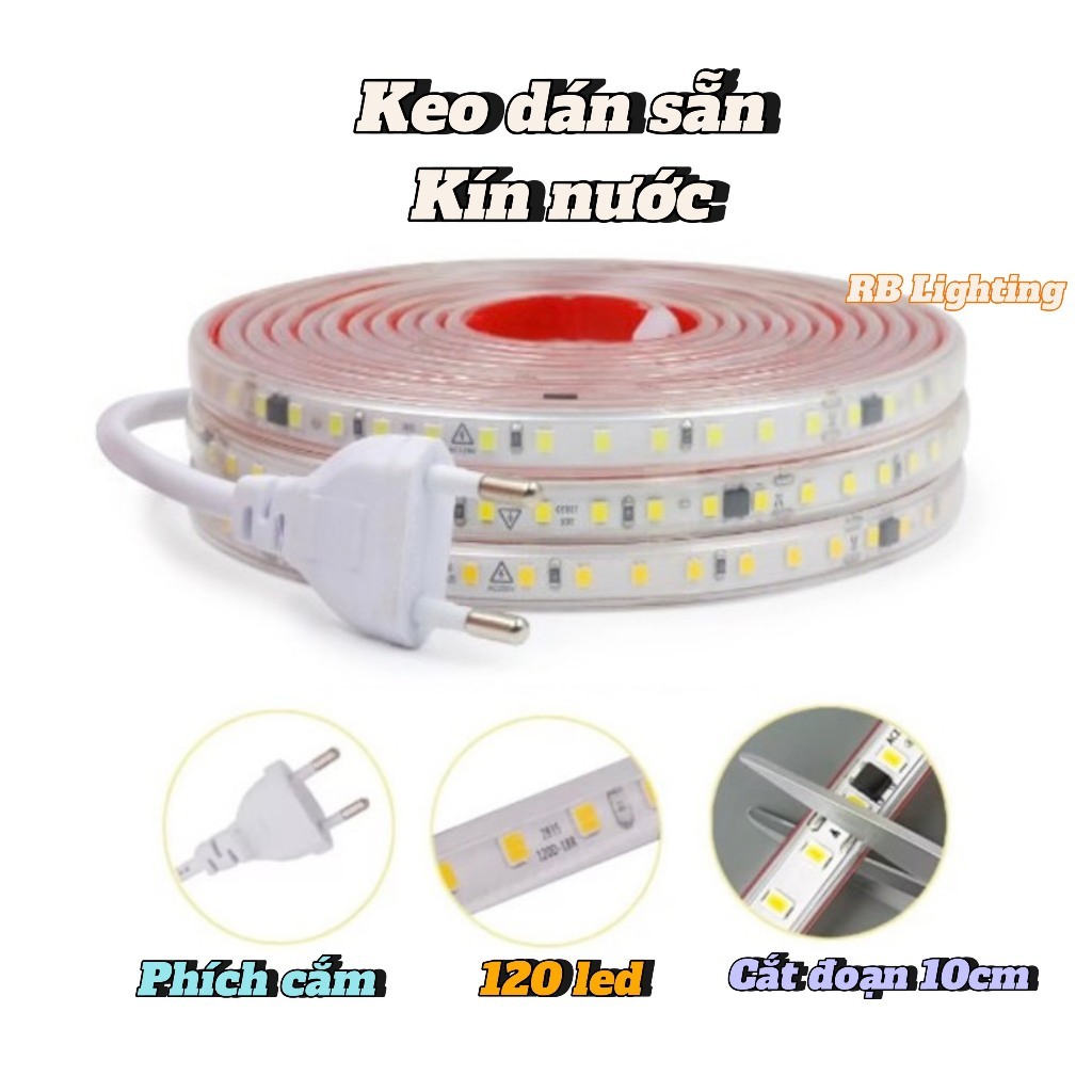 Led dây 220v lắp hắt trần, hắt khe sáng có keo sẵn, cắt được khúc ngắn ...
