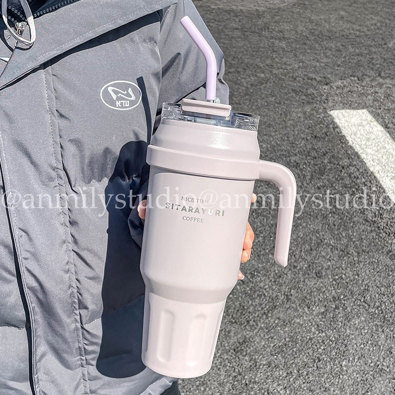 Bình giữ nhiệt SITARAYURI 1400ML ANMILY CUP thể tích lớn có ống hút kèm theo lõi thép không gỉ ...