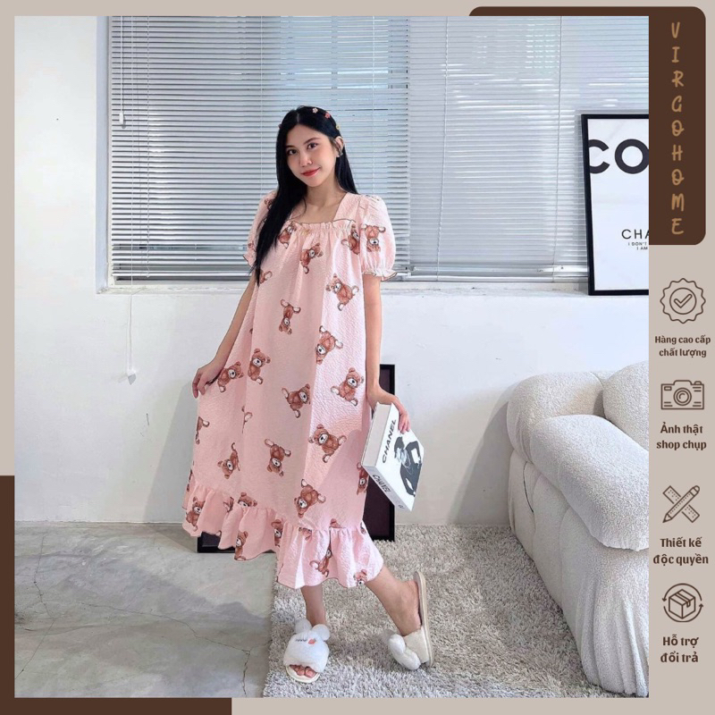 Váy ngủ Pyjamas nữ vải xốp Thái cao cấp VIRGO siêu mát đầm ngủ dáng dài ...