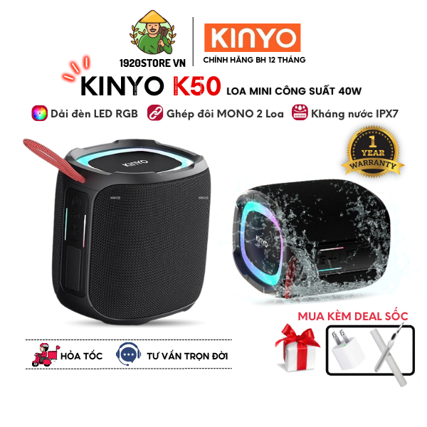 Loa Không Dây KINYO K50, Bluetooth 5.0, Kháng IPX7, Công Suất 40W, Nghe Đến 15H - Chính Hãng BH ...