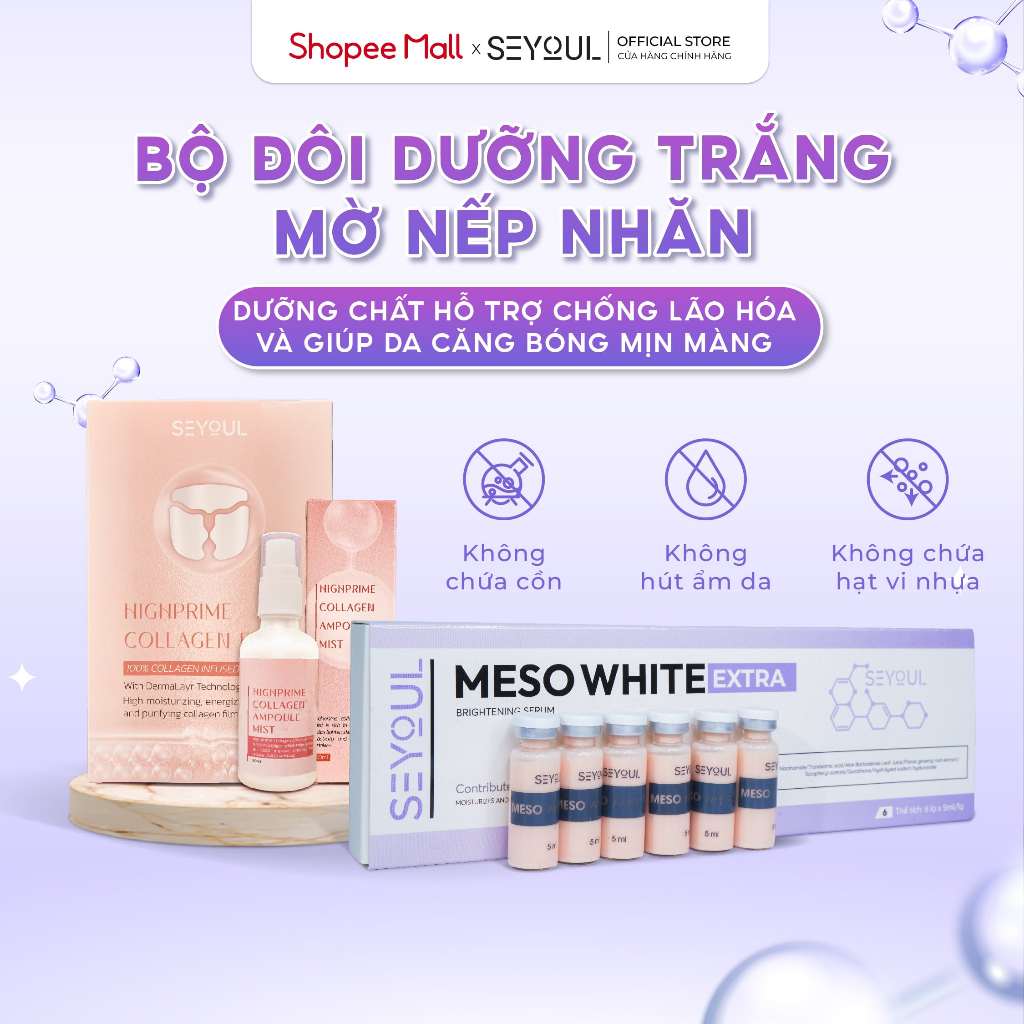 Bộ Đôi Dưỡng Trắng Mờ Nếp Nhăn SEYOUL - Tinh Chất Dưỡng Trắng Meso White & Bộ Mặt Nạ Xịt ...