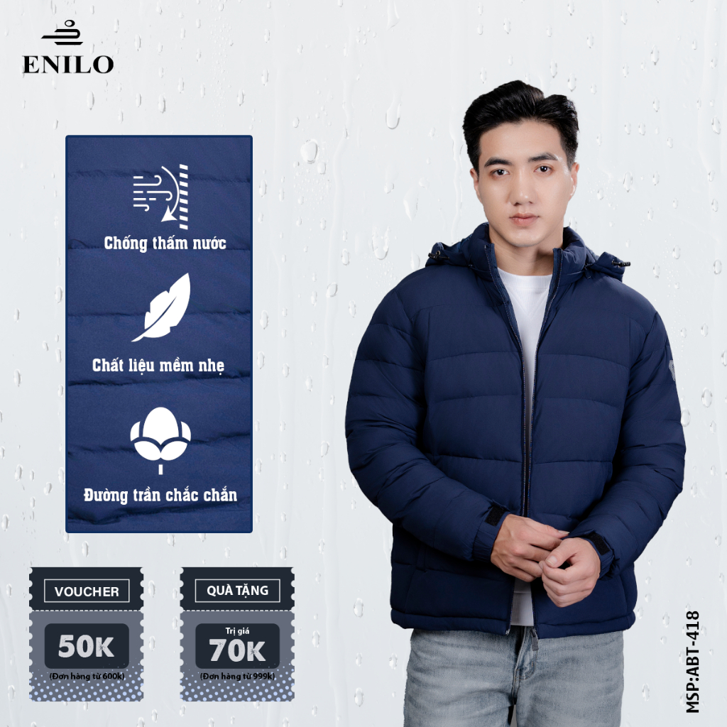 Áo khoác phao nam ENILO OFFICIAL siêu nhẹ trần bông kín gió siêu ấm có ...
