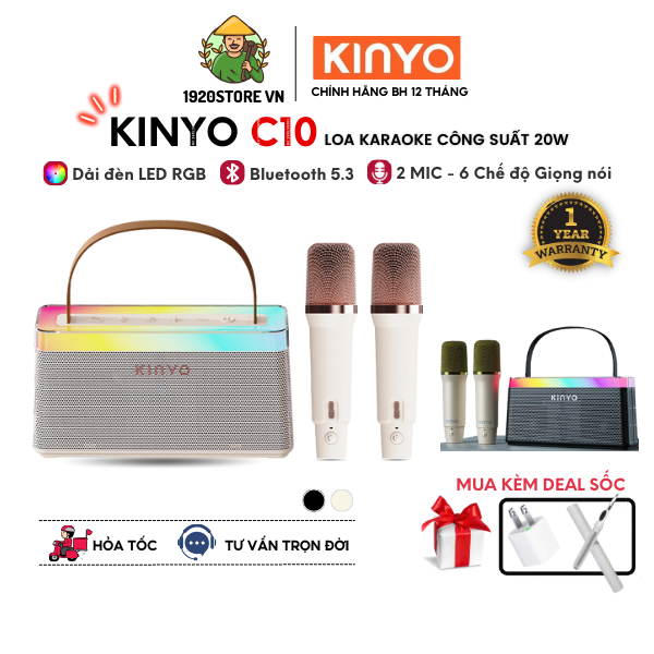 Loa Karaoke Mini KINYO C10 Kèm 2 Mic Nhỏ Gọn, Công Suất 10/20W, Bluetooth 5.3 - Chính Hãng BH 12 ...