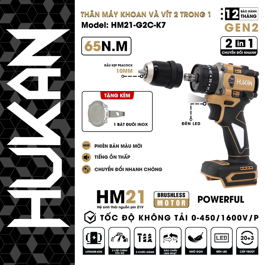 [CHÍNH HÃNG] Máy khoan vít 2 trong 1 đầu 10mm HM21-G2C-K7 Lực siết: 60N.m khoan,vít búa gia đình ...