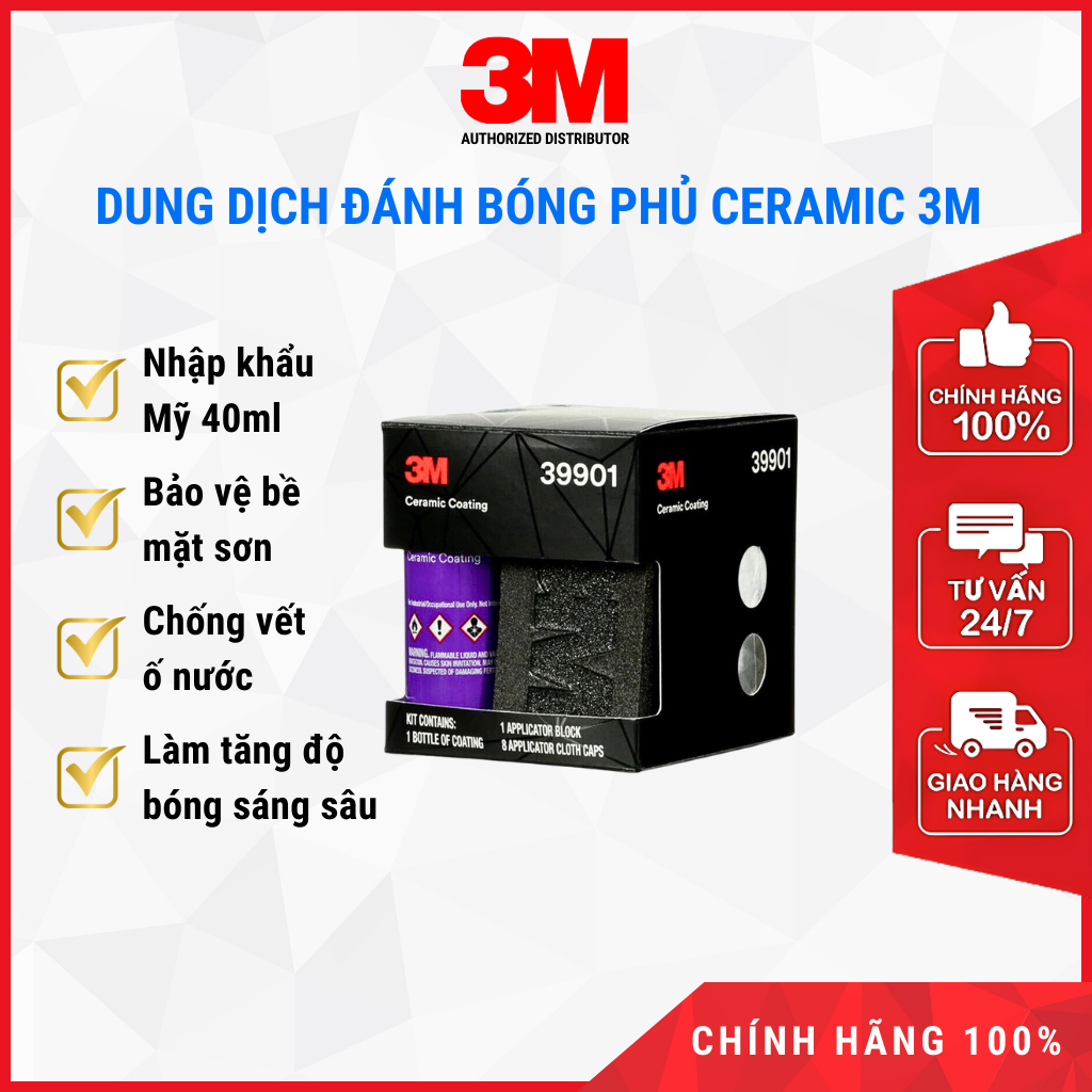 Dung dịch phủ Ceramic 3M 39901 Ceramic Coating, bảo vệ sơn tăng cường độ sáng bóng Trong suốt ...