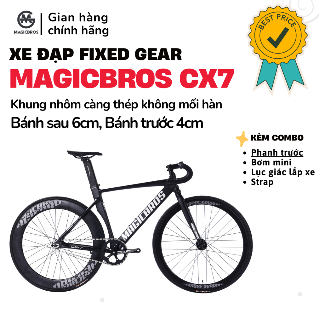 Xe đạp Fixed Gear MAGICBROS CX7 nhôm không mối hàn kèm bơm, lục giác ...