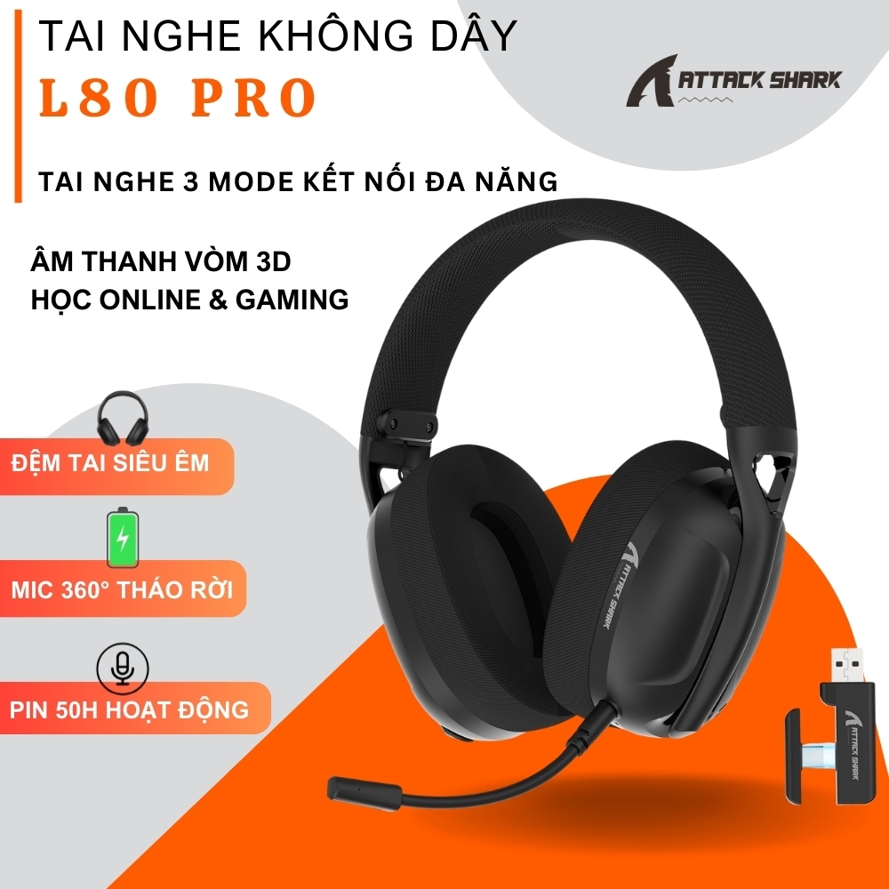 Tai nghe Không Dây Attack Shark L80 Supper Bass 3 Chế Độ Kết Nối Mic Tháo Rời Thời Lượng Pin ...