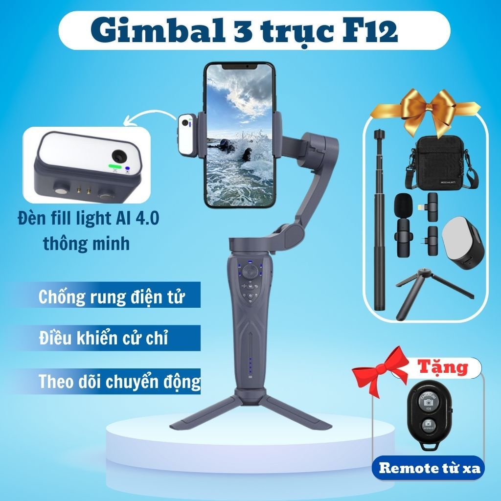 Gimbal chống rung điện thoại 360 độ F12 có AI nhận diện thông minh hỗ trợ quay phim chụp ảnh ...