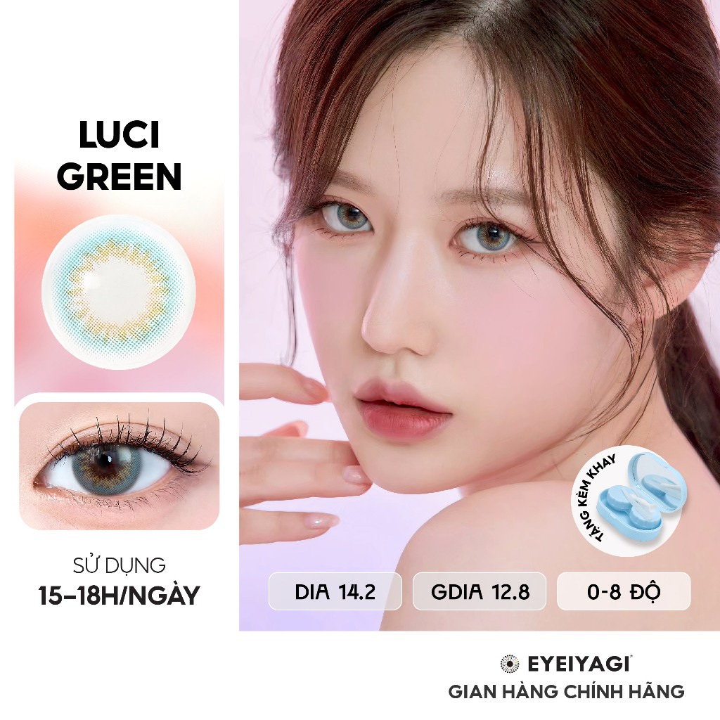 Kính áp tròng EYEIYAGI lens xanh ngọc Luci Green cận 3 tháng độ cận 0-8 ...