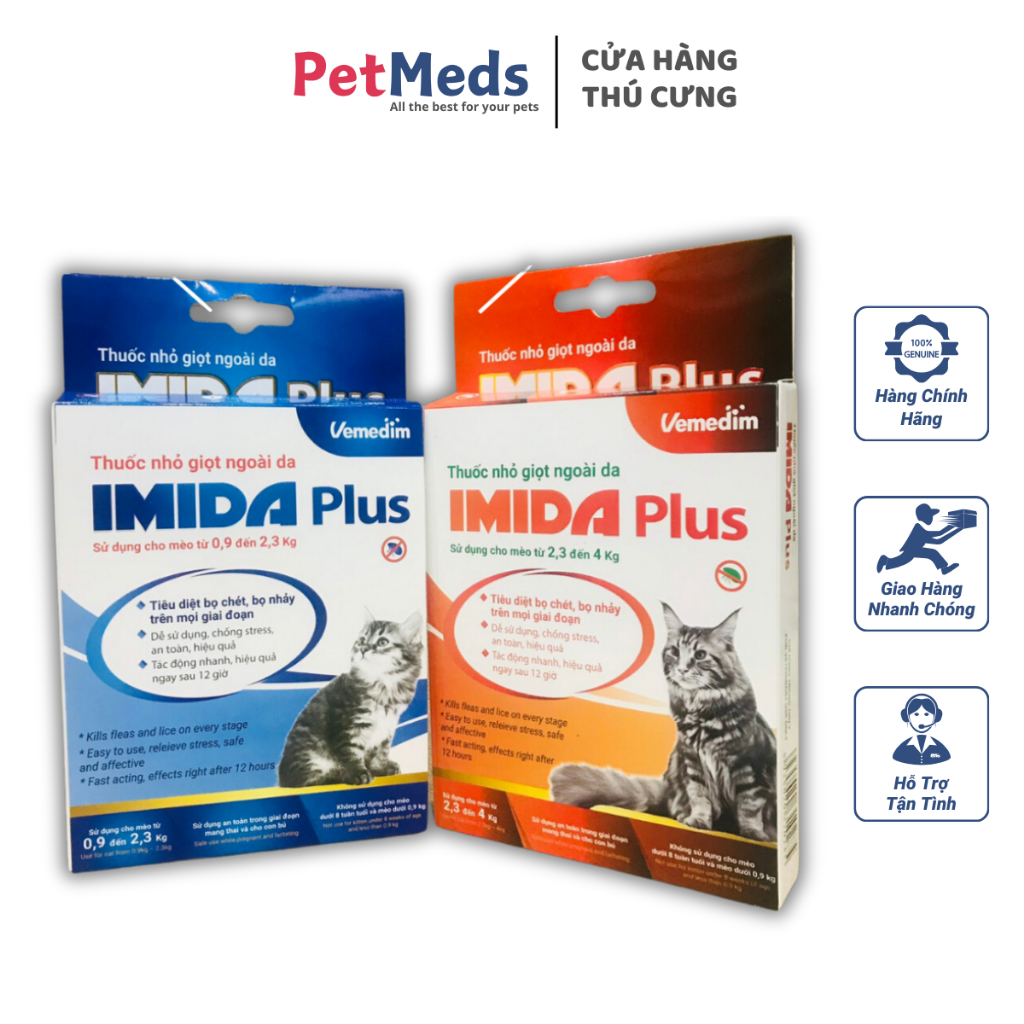 Imida Plus Vemedim Nhỏ Gáy Loại Bỏ Ve Rận Bọ Chét Cho Mèo - 1 Hộp 3 ...