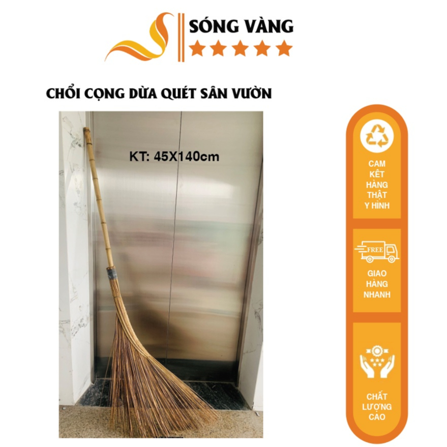 Chổi cọng dừa, chổi tre chổi quét sân vườn có cán dài chống mỏi lưng ...