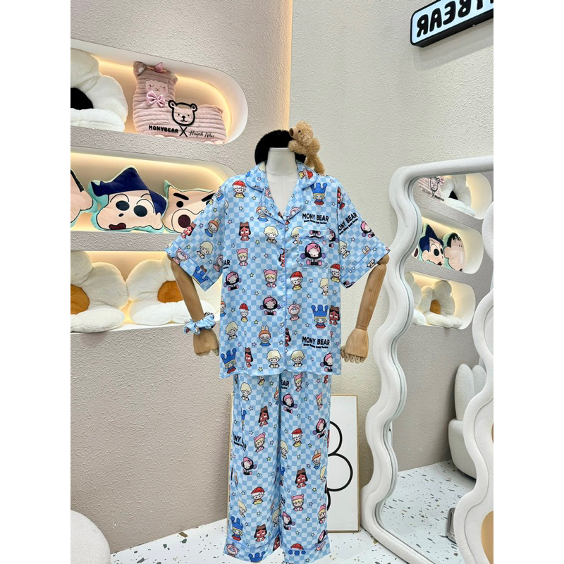 BỘ PIJAMA MONYBEAR LABUBU NGÔI SAO CARO XANH ( kèm CỘT TÓC ) | Shopee ...