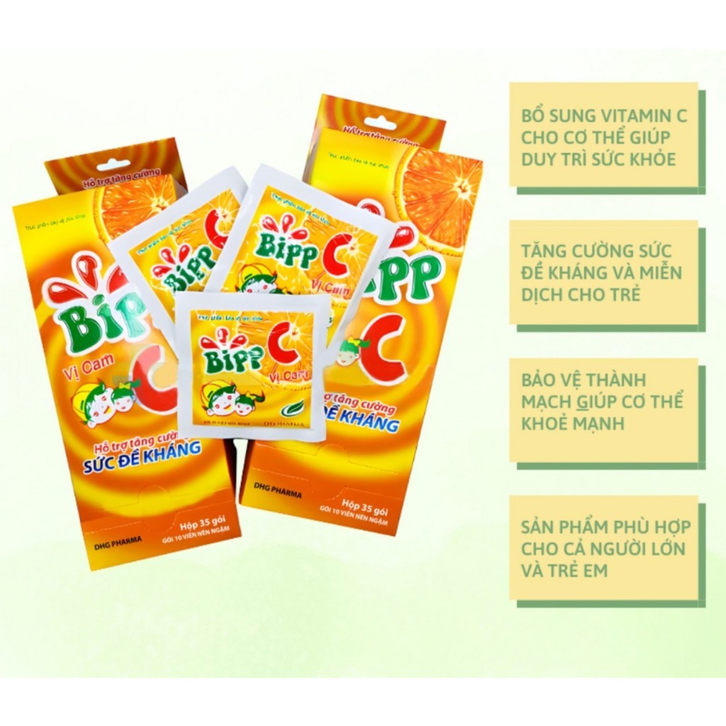 Kẹo Ngậm Bipp C Vị Cam 1 Hộp 35 gói Kẹo Ngậm Vitamin C, Hỗ Trợ Tăng ...