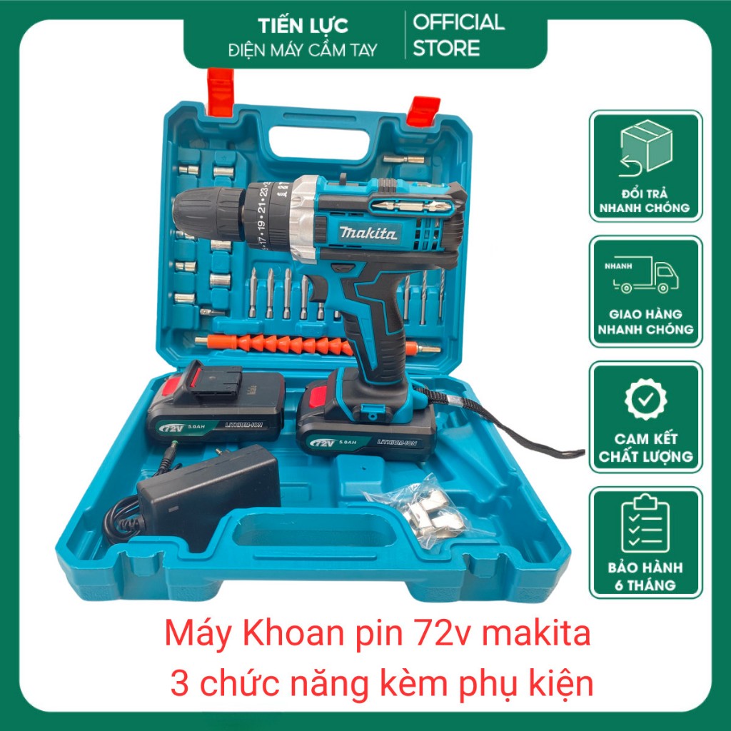 Bộ Máy Khoan Makita Dùng Pin 72V Chuẩn Pin 5 Cell - Hàng Chuẩn Lõi Đồng Chuyên Dụng - Tặng 24 ...