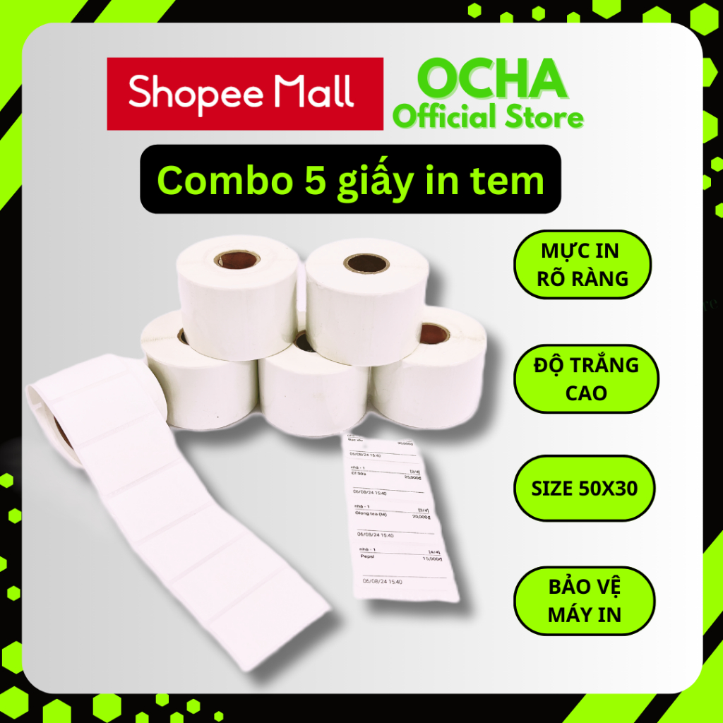 [Ocha - Chính hãng] Giấy in tem nhãn HTCORP 50 x30 - Combo 5 cuộn ...