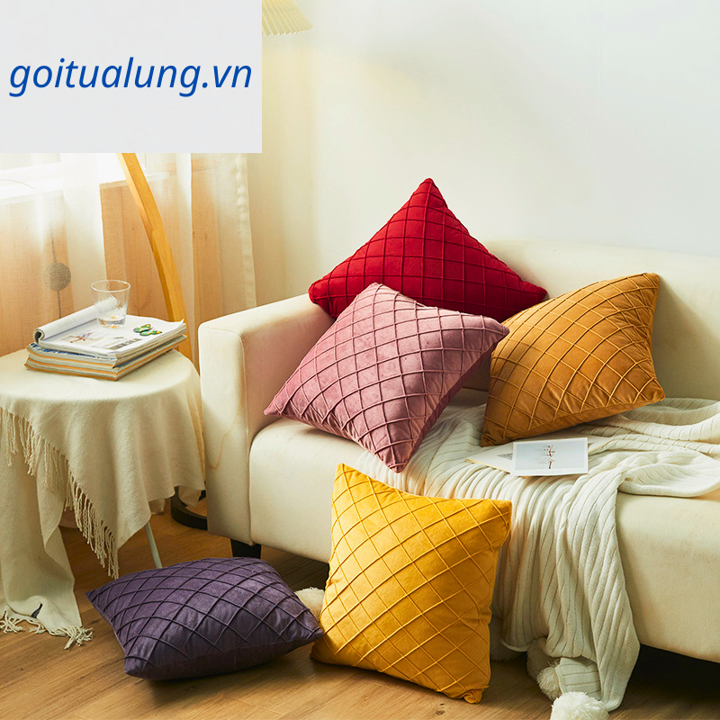 Gối tựa lưng sofa , gối sofa, vỏ gối nhung cao cấp họa tiết gân nổi ô ...